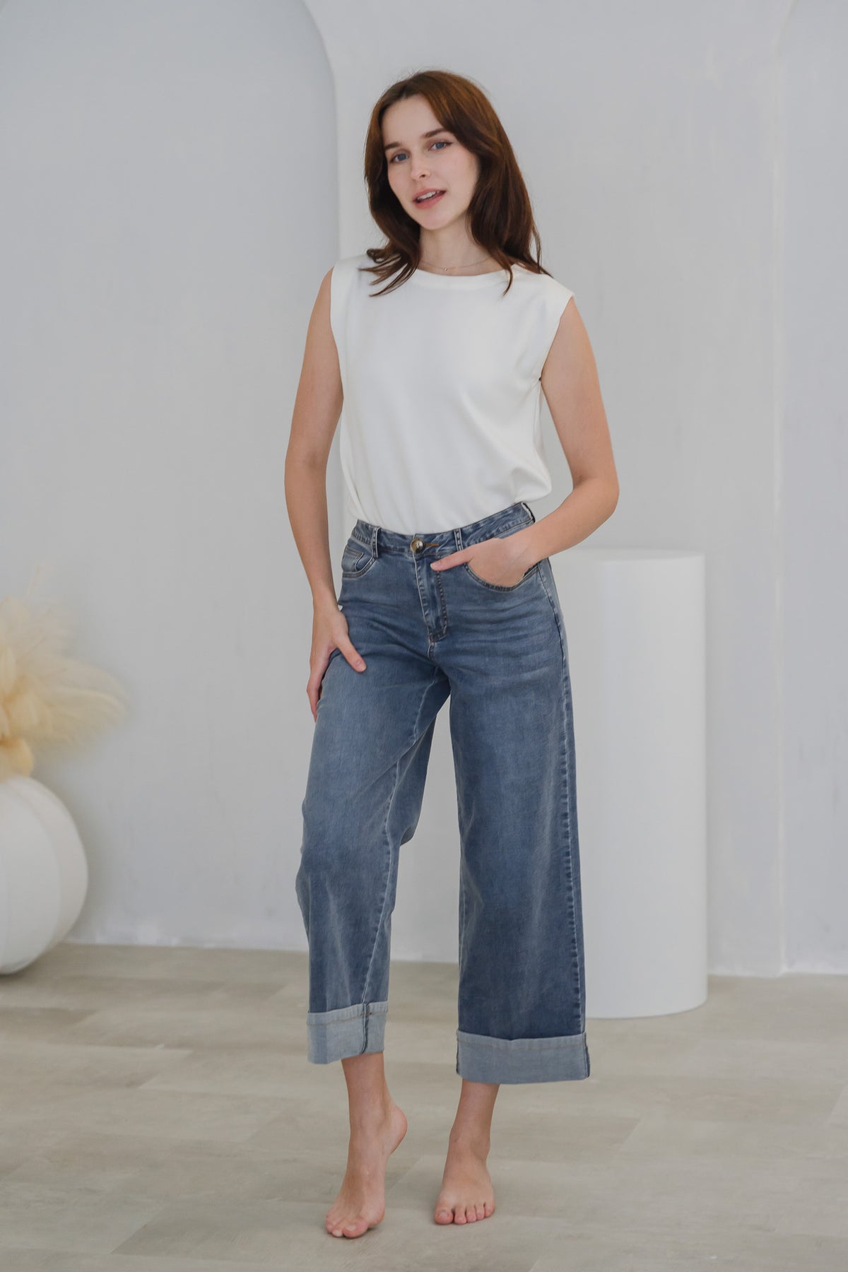 Estella Washed Broad Jeans in Light Wash - First Stitch