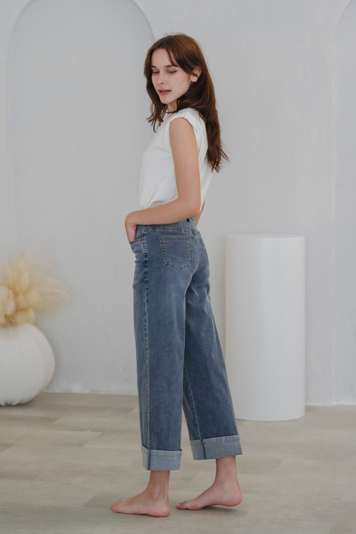 Estella Washed Broad Jeans in Light Wash - First Stitch