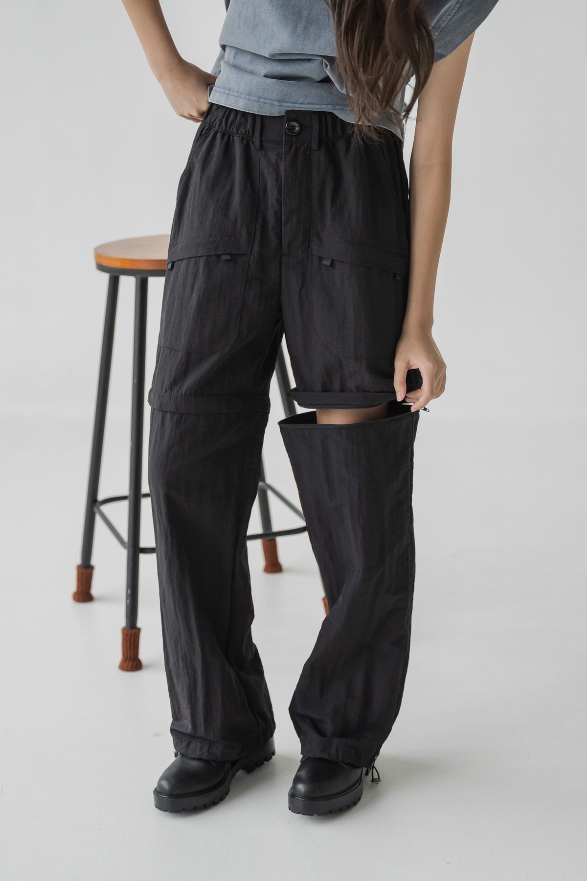 Two-Way Nylon Utility Pants/Berms in Black – First Stitch