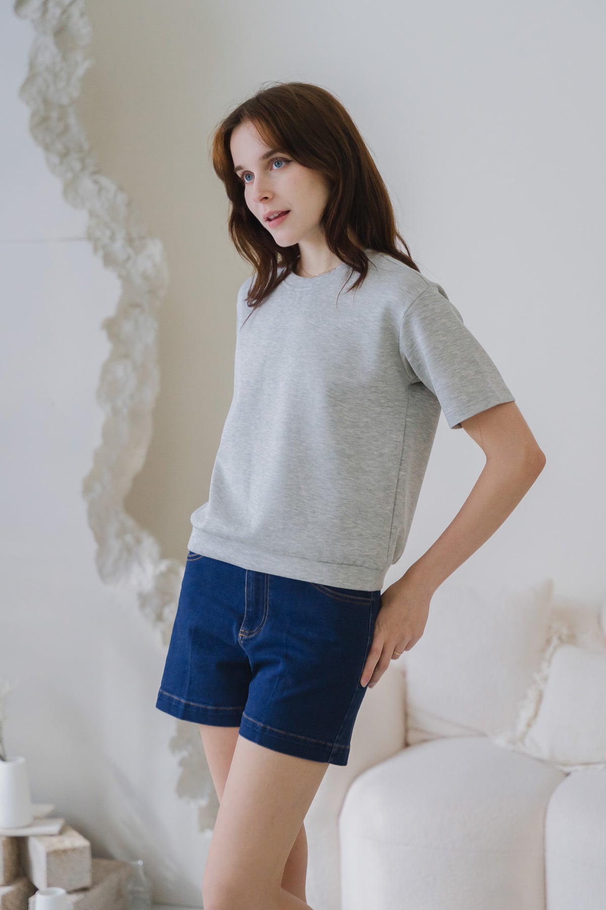 Core Essentials Boxy Tee in Light Gray - First Stitch