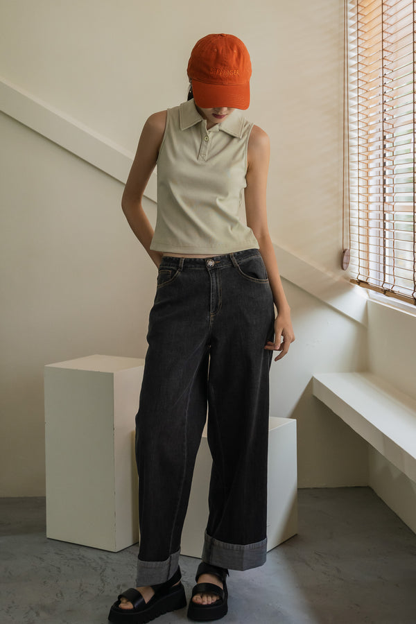 Cuff Hem Broad Jeans in Grey - First Stitch