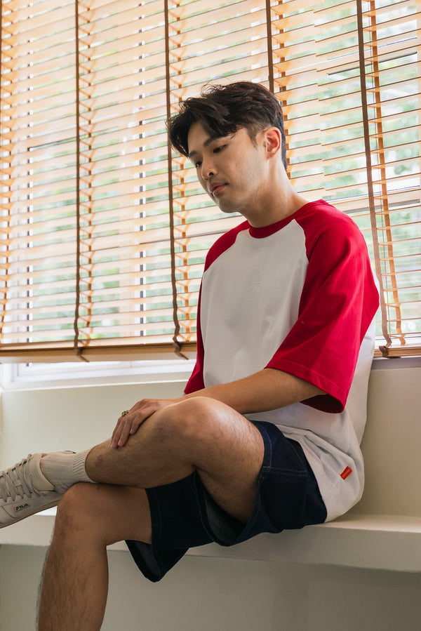 Colour Block Oversized Baseball Tee in Red - First Stitch