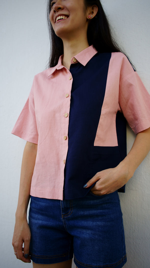 Lexi Colour Block Linen Shirt [ONLINE ONLY] - First Stitch