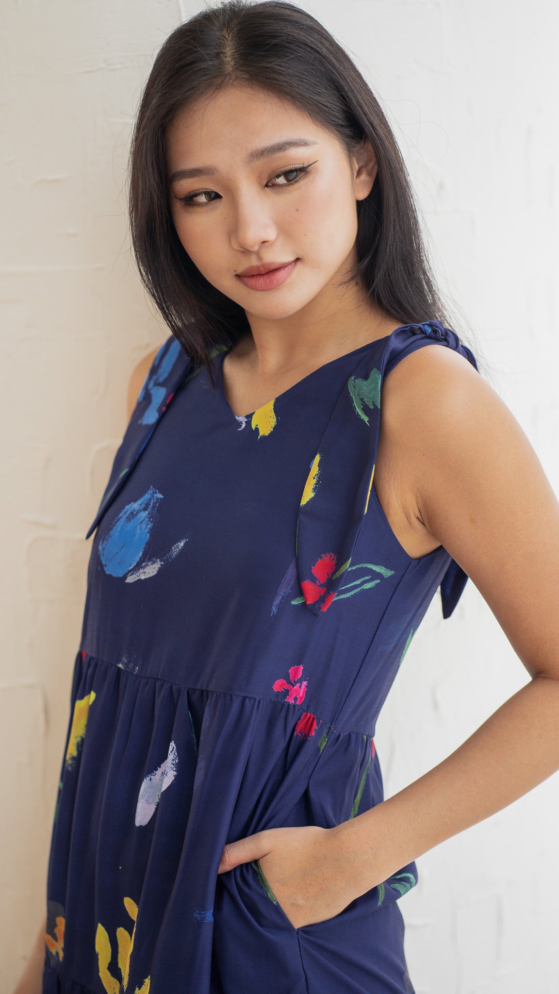 Wildflowers Tiered Two-Way Dress in Navy [ONLINE ONLY] - First Stitch