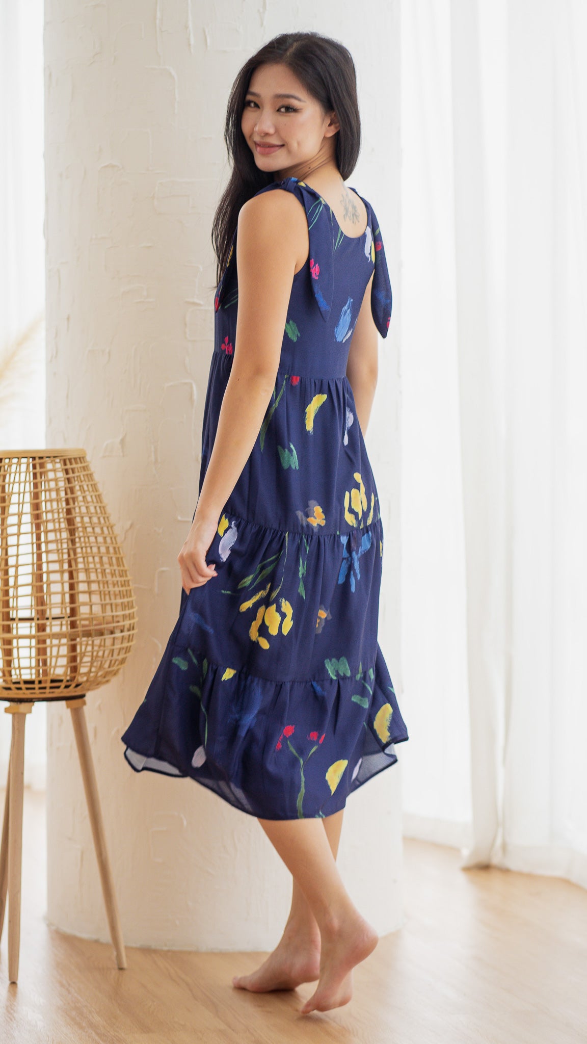 Wildflowers Tiered Two-Way Dress in Navy [ONLINE ONLY] - First Stitch