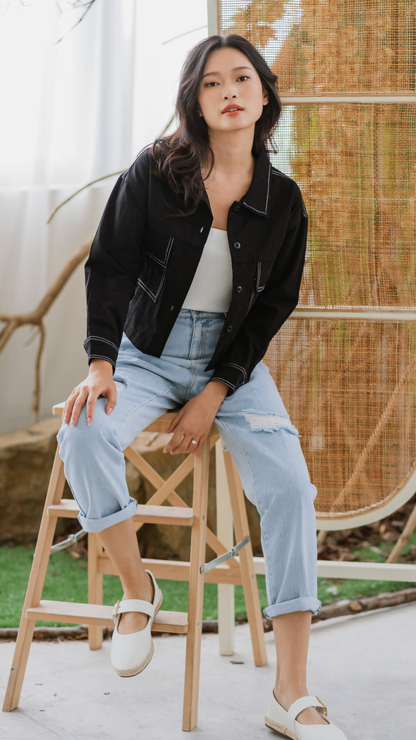 Maida Contrast Stitch Jacket in Black - First Stitch